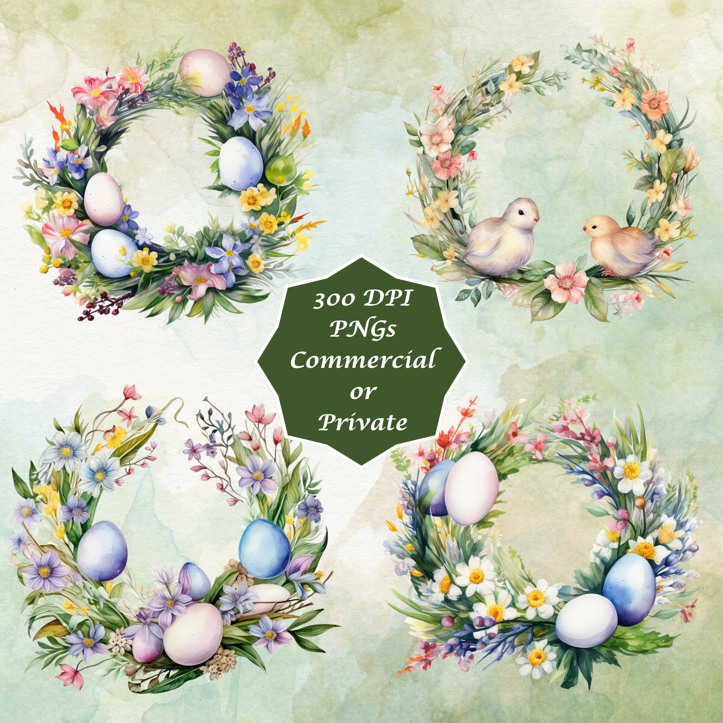Easter Wreath Clipart. Eggs, Bunnies, Chicks, Flowers, Wreaths, Easter ...