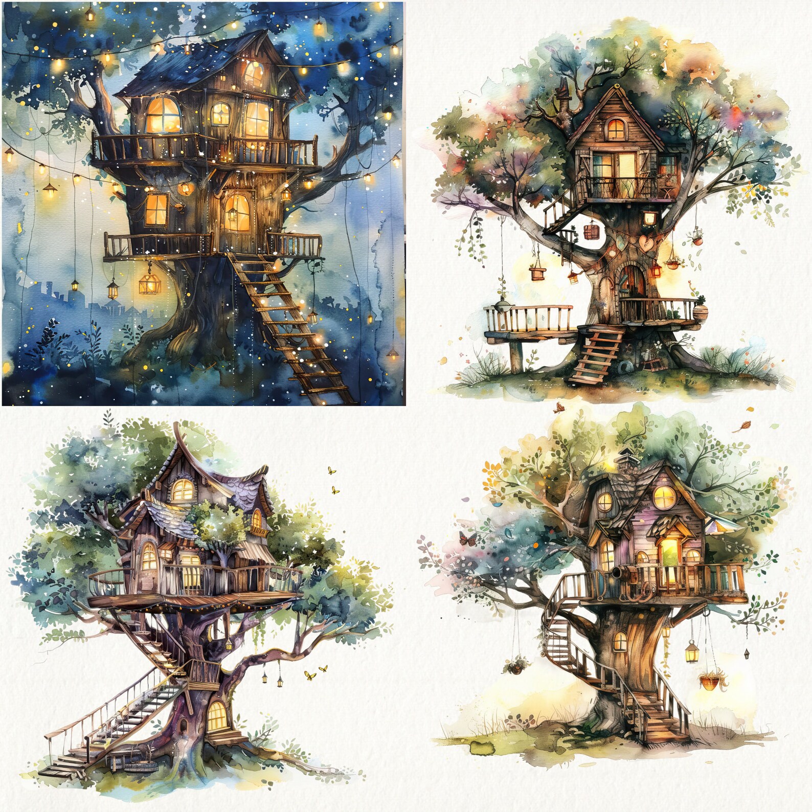 Treehouse Clipart. Magical Treehouses, 300 DPI, Pngs, Instant Download ...