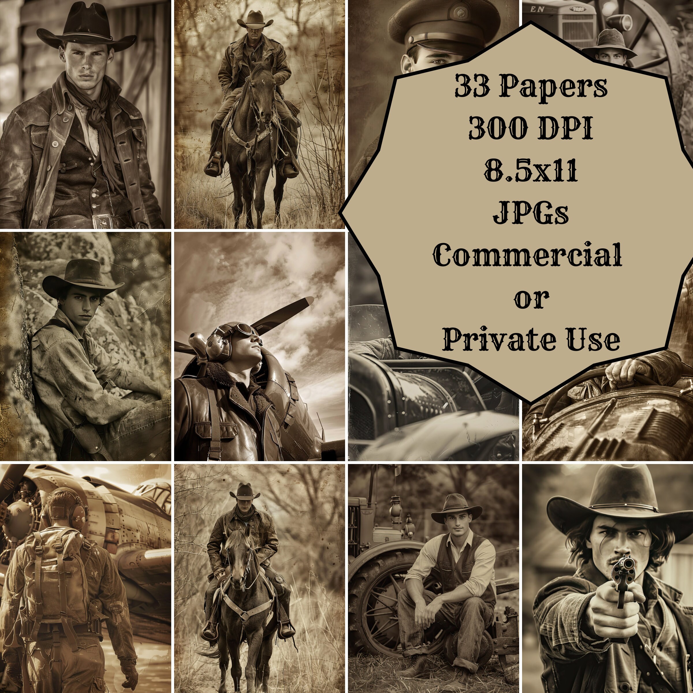 Masculine Journal Papers. 33 Digital Papers, 300 DPI, 8.5x11, Junk ...