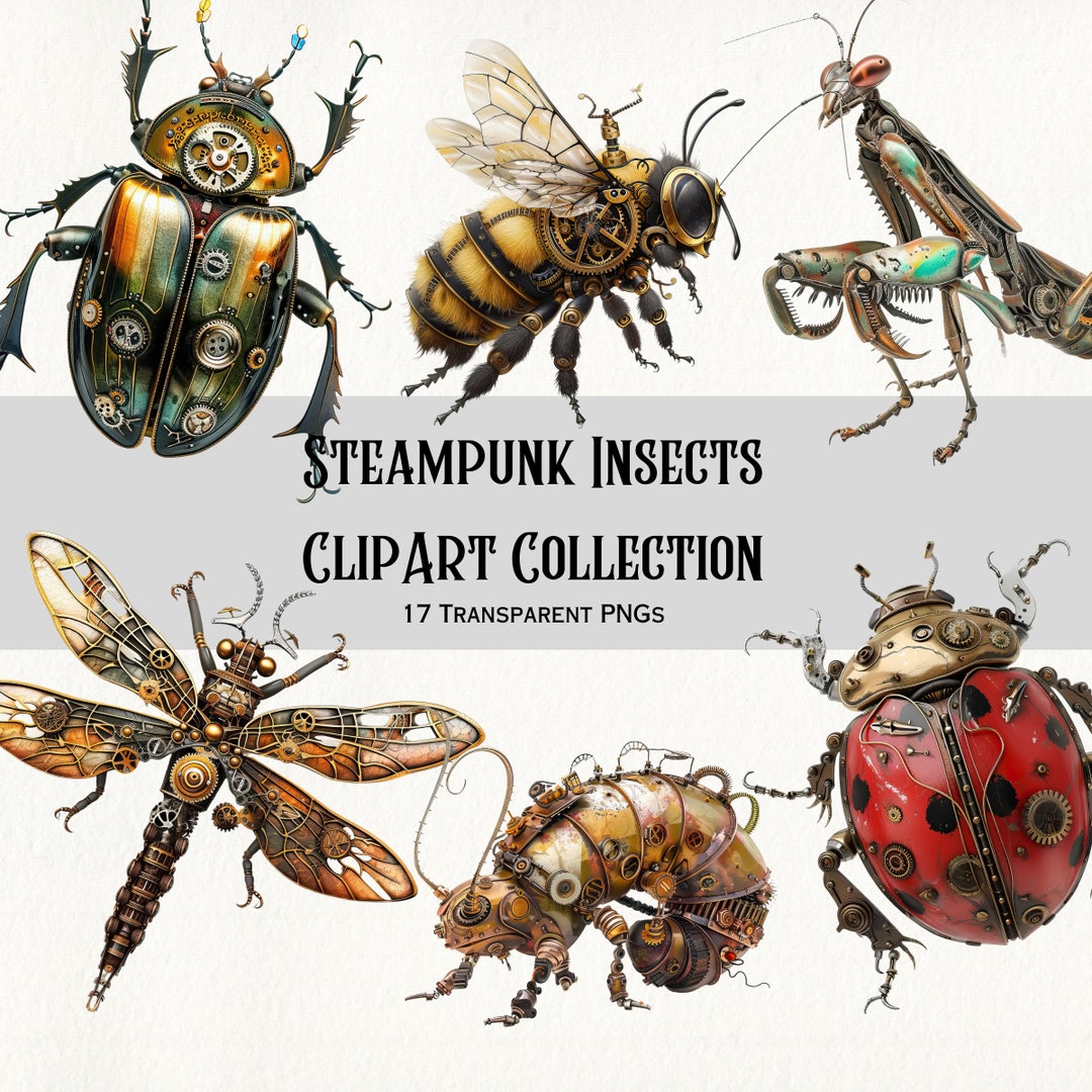 Steampunk Insects Clipart. 17 Pngs, 30 DPI, Instant Download ...