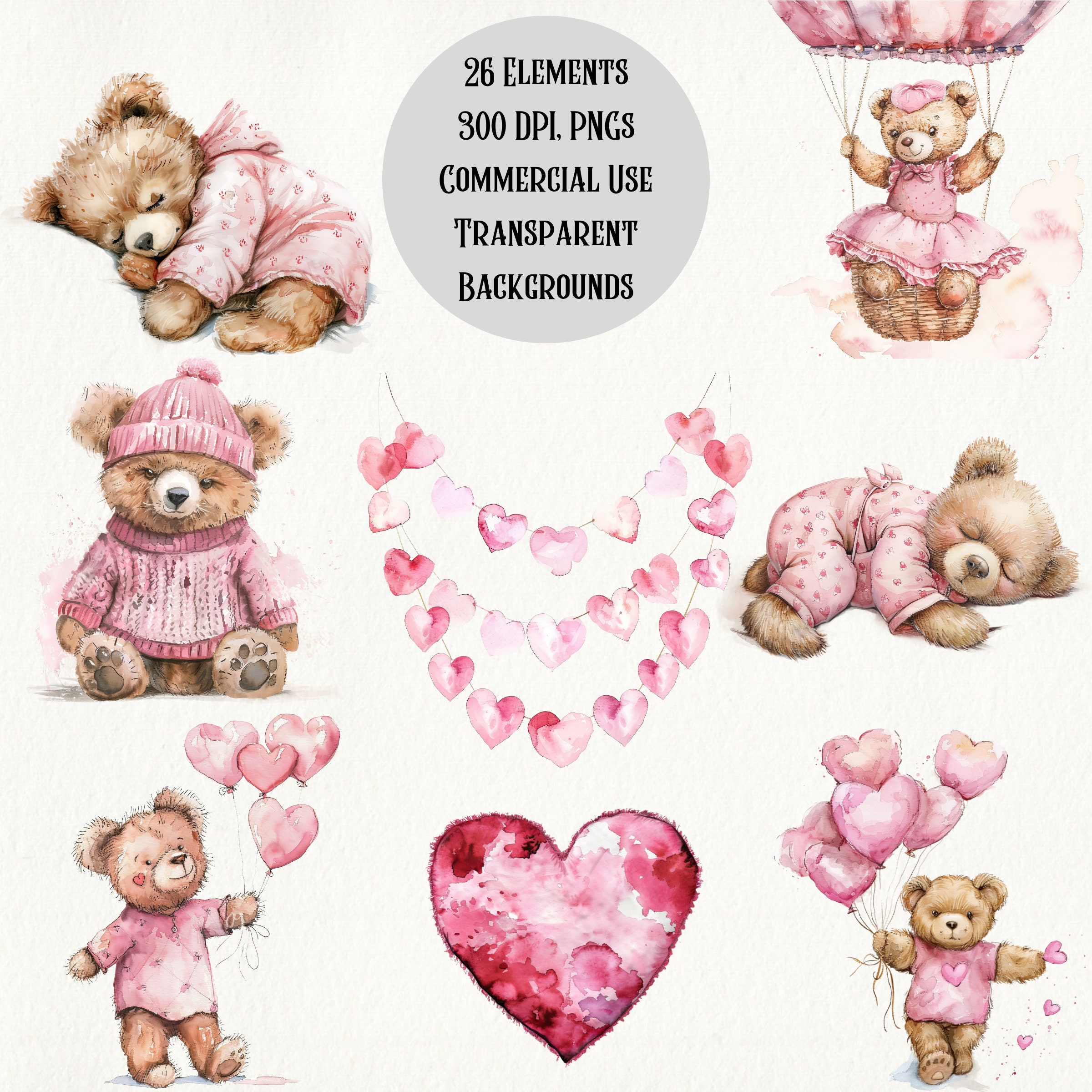 Pink Teddy Bear Clipart. 26 Pngs, 300 DPI, Instant Download ...