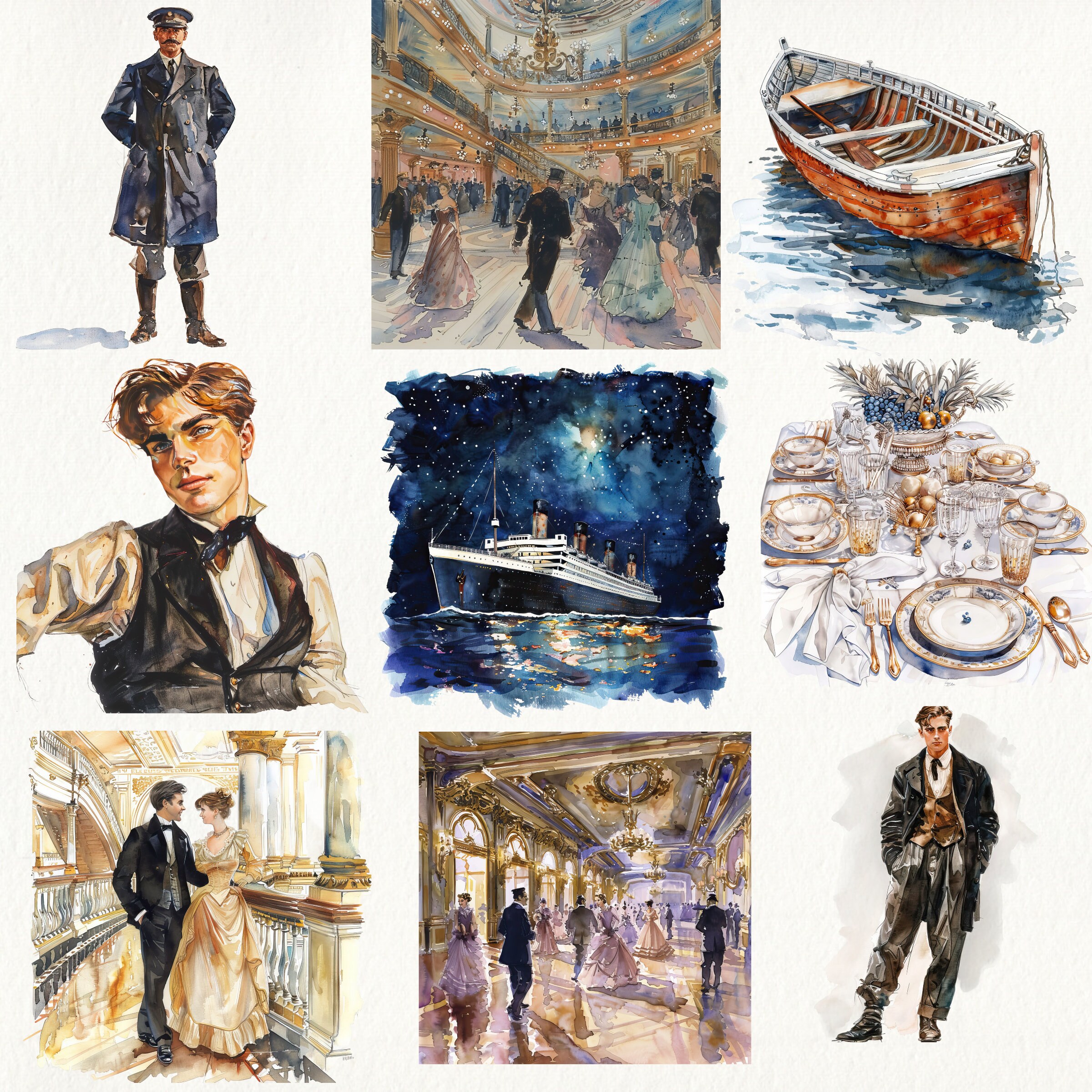 Titanic Clipart. 1912 Themed Pngs, 51 Elements, Transparent Backgrounds ...
