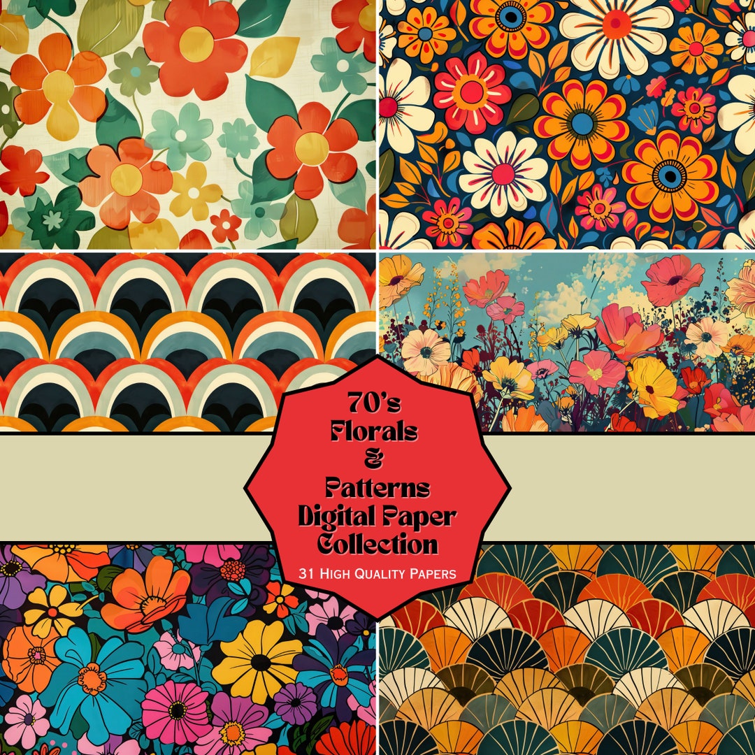 70's Florals and Patterns. 70's, Retro Flowers, Digital Papers ...
