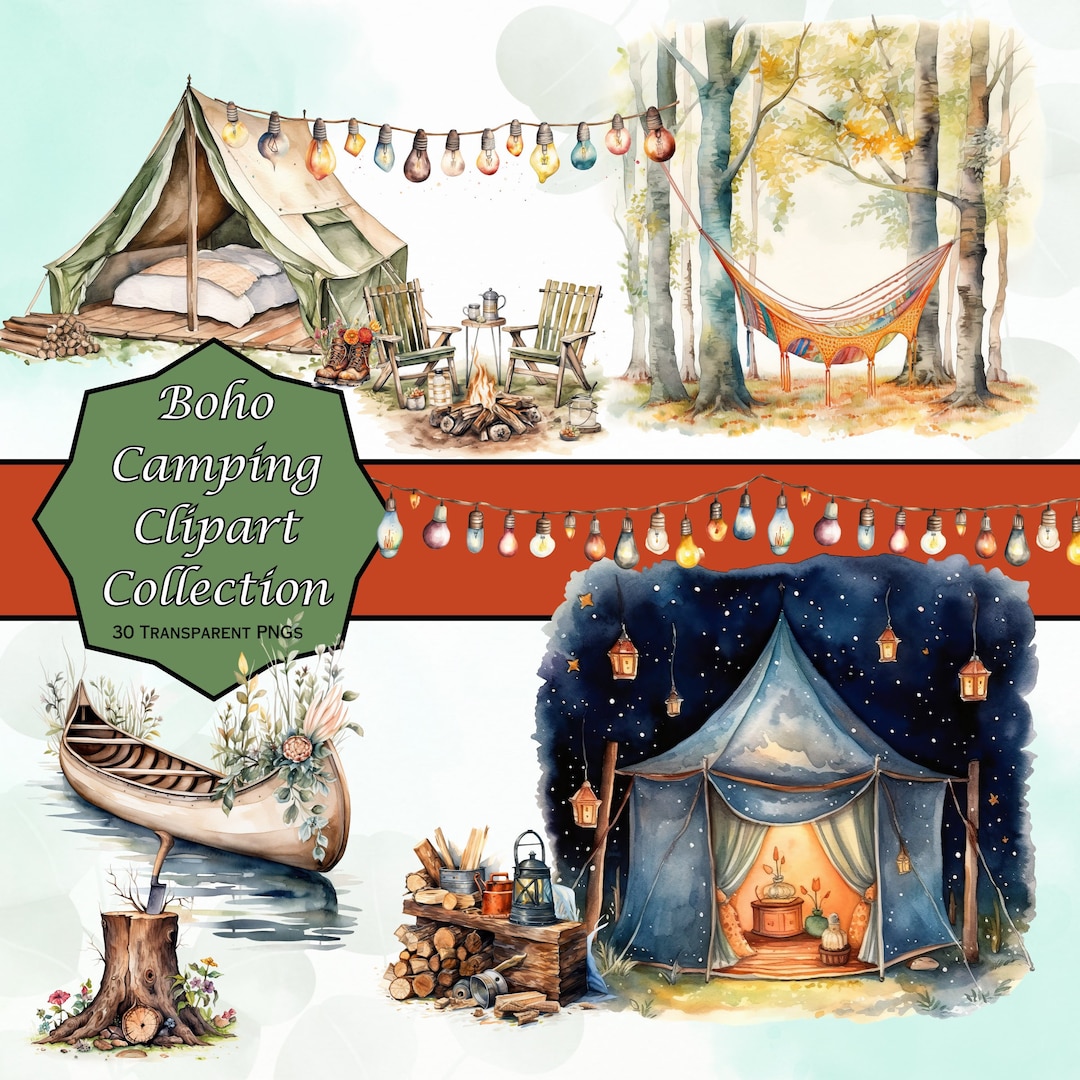 Camping Clipart. Boho, Folk Art, Clipart, 300 DPI, Transparent Pngs ...