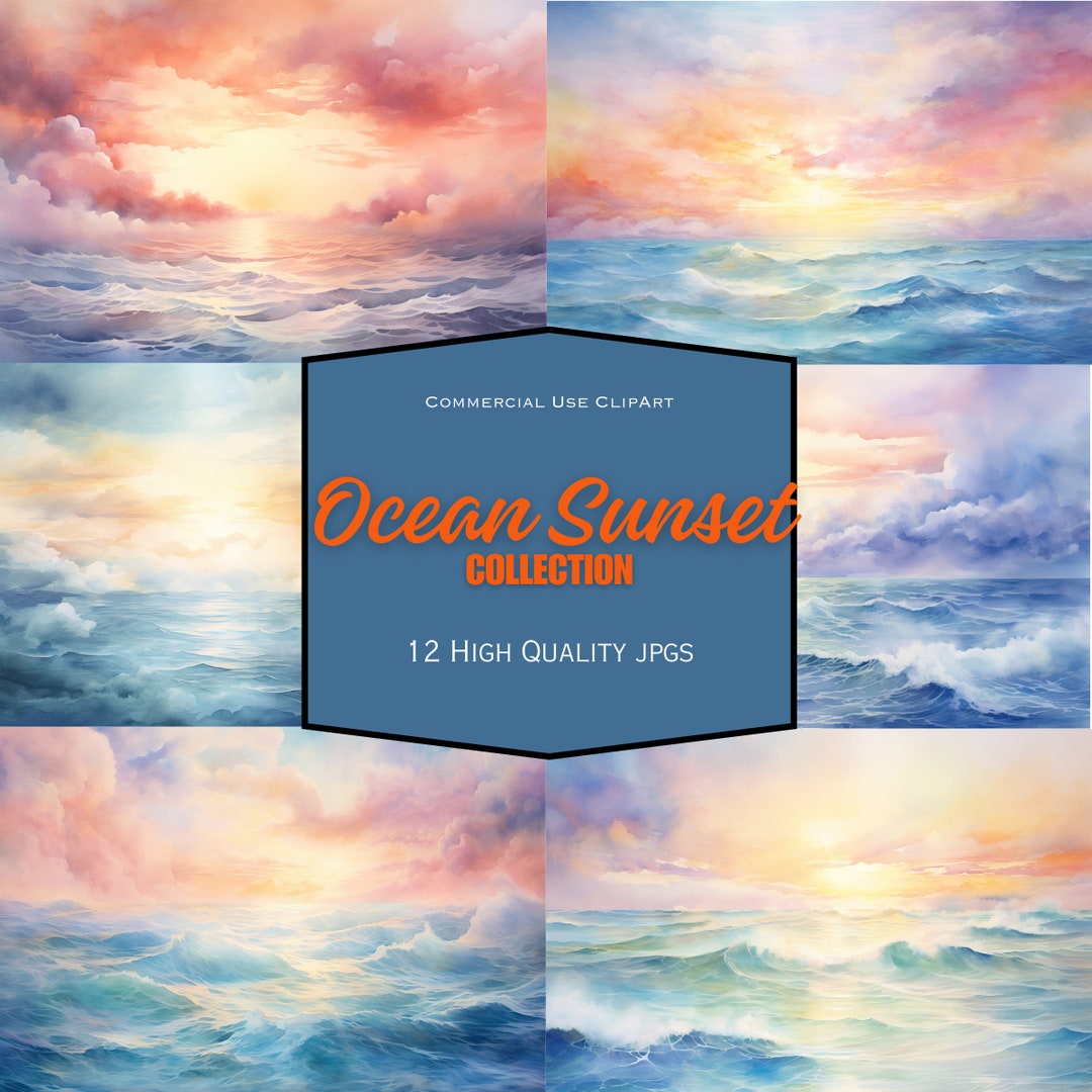 Ocean Sunset, Sunrise and Waves. Beautiful Ocean Scenes in 8.5x11 300 ...