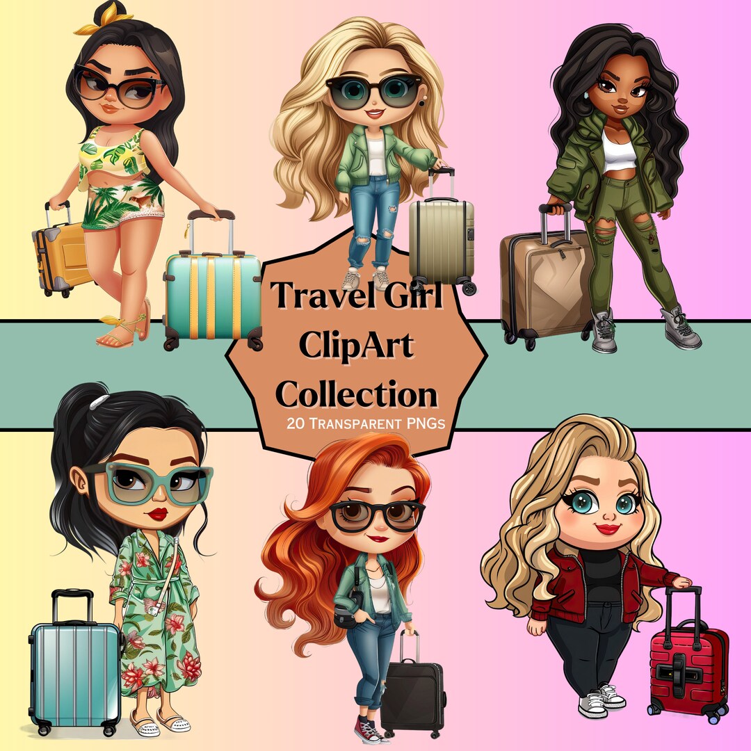 Travel Girls. Girl Clipart, Travel, Suitcase, Vacation. 20 Pngs, 300 ...