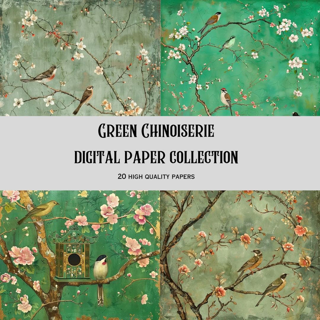Chinoiserie Papers, Green Digital Chinoiserie Papers, 12x12, 300 DPI ...