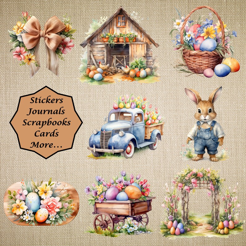 Rustic Easter Clipart. Rustic Scenes, Farm, Country, Eggs, Bunnies, 300 ...