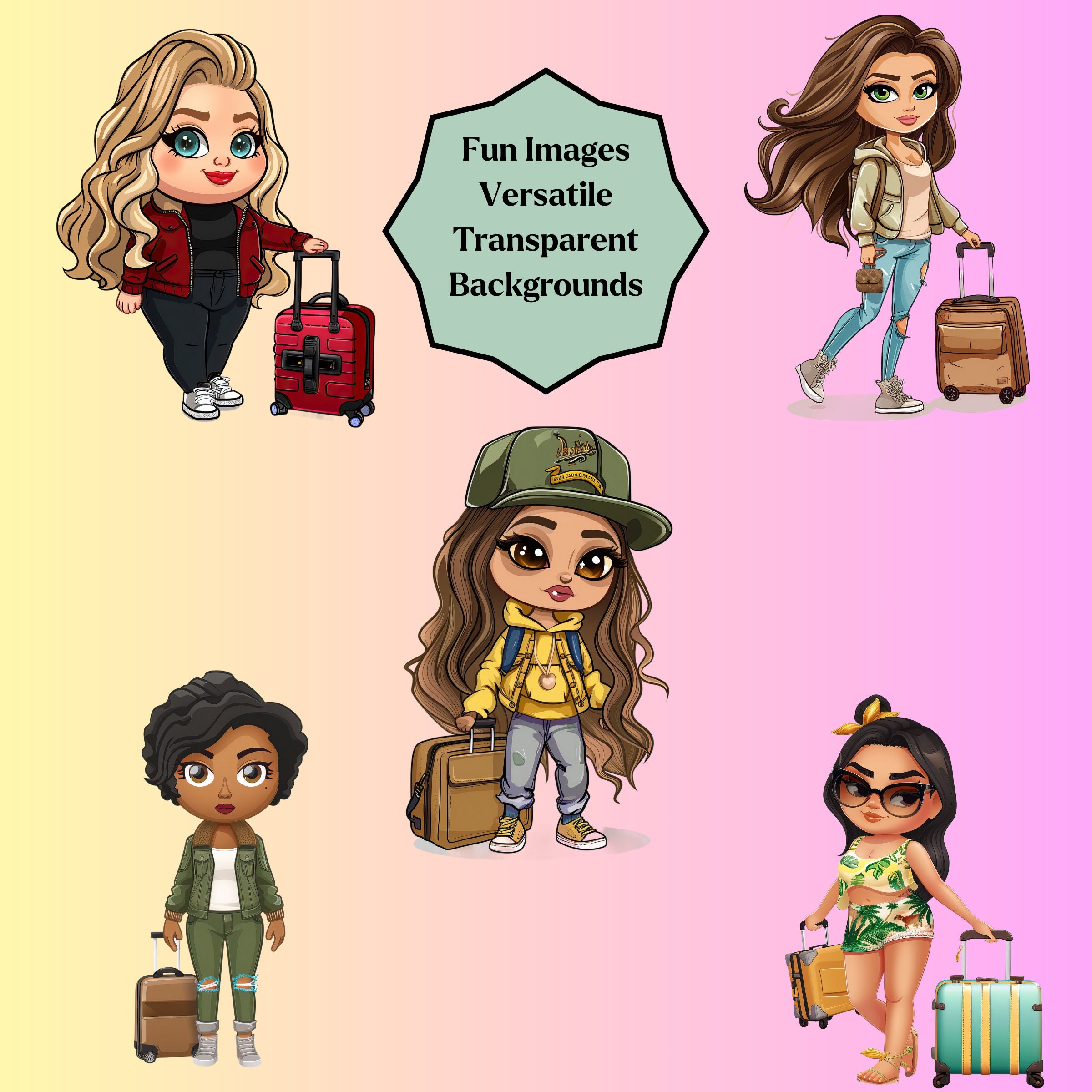 Travel Girls. Girl Clipart, Travel, Suitcase, Vacation. 20 Pngs, 300 ...