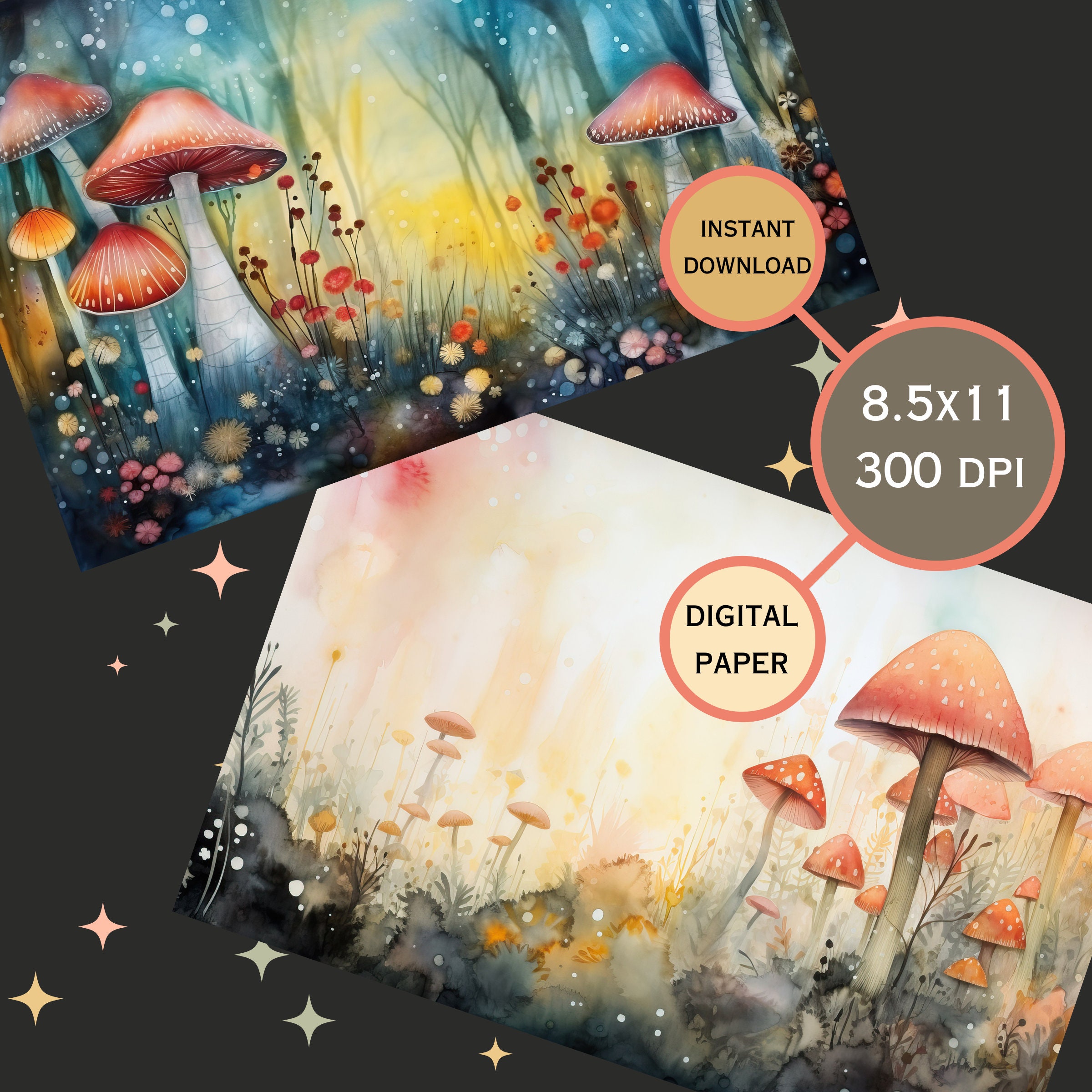 Mushroom Forest Clipart, Digital Pages. Whimsical Forest Scenes for ...