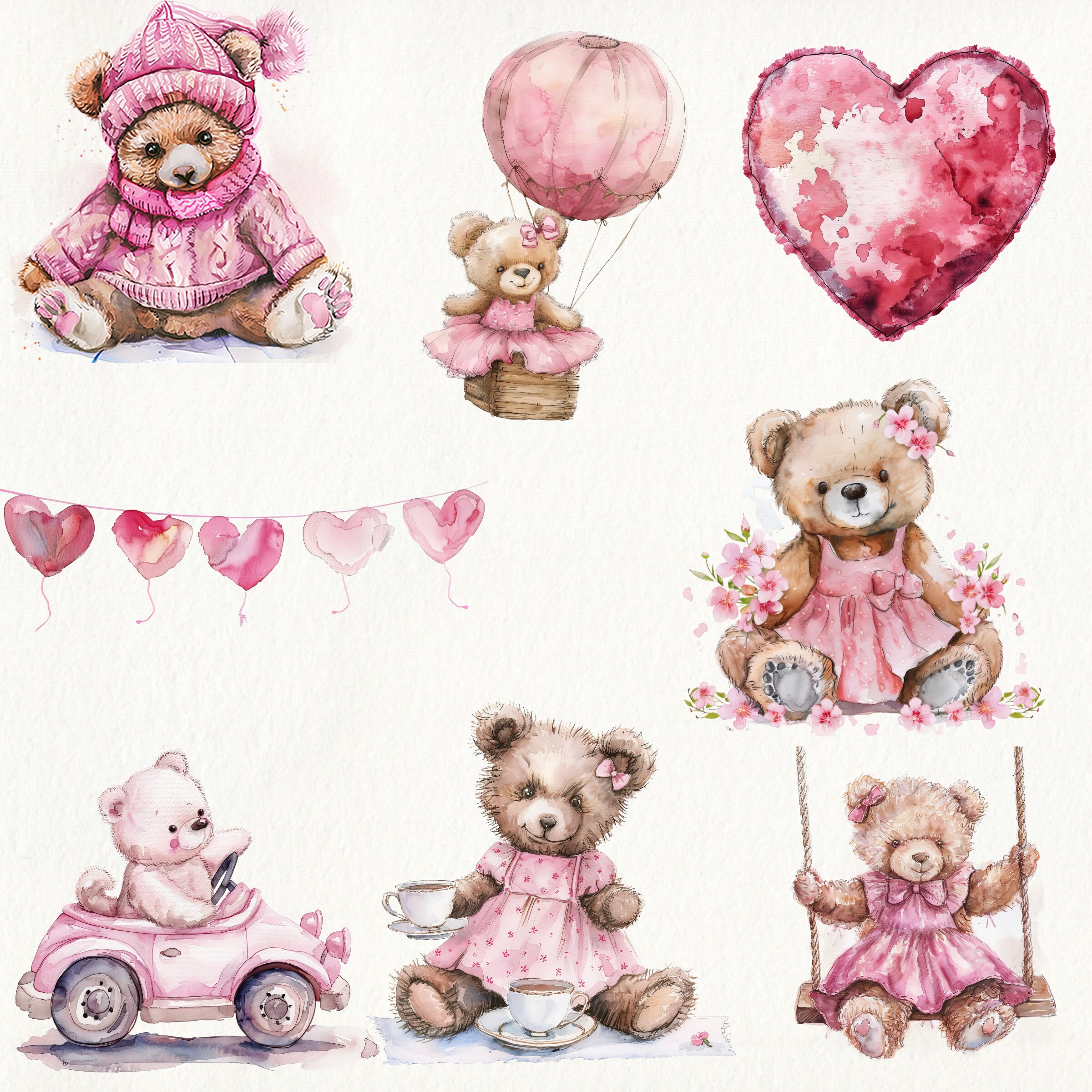 Pink Teddy Bear Clipart. 26 Pngs, 300 DPI, Instant Download ...