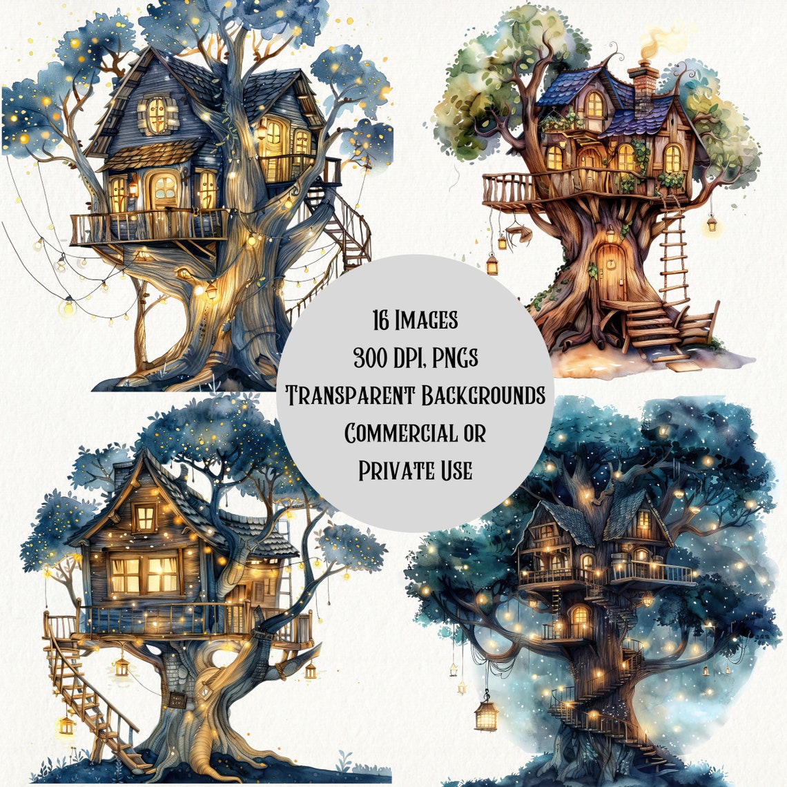 Treehouse Clipart. Magical Treehouses, 300 DPI, Pngs, Instant Download ...