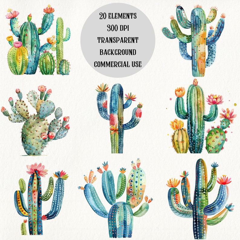 Boho Cactus Clipart. 20 Images, 300 DPI, Pngs, Instant Download ...