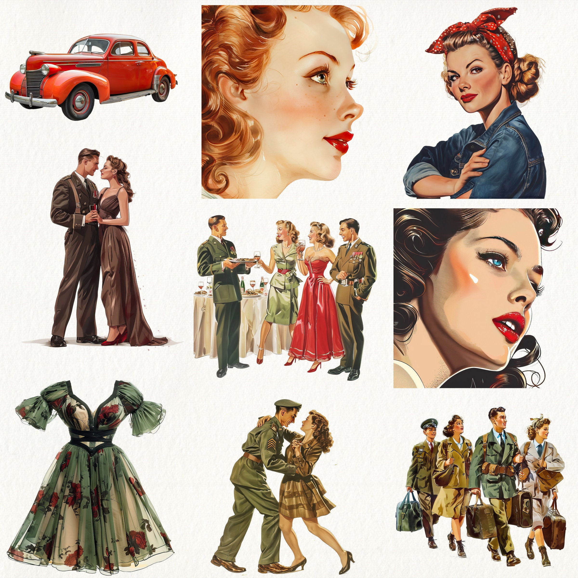 1940's Clipart. 40's Inspired Images, 38 Pngs, 300 DPI, Instant ...