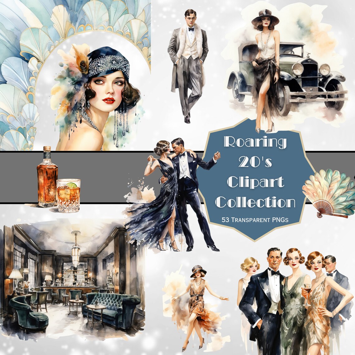 Roaring 20's Clipart. 1920's, Flapper Girls, Speakeasys, Art Deco ...