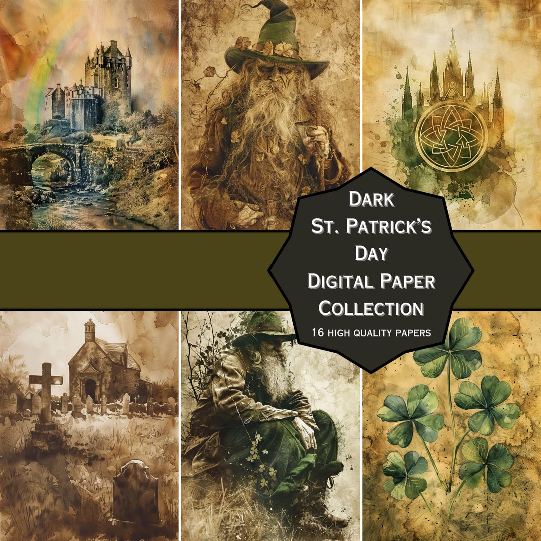 St. Patrick's Day Digital Papers, Dark, Leprechauns, Cemetery, Rainbow ...