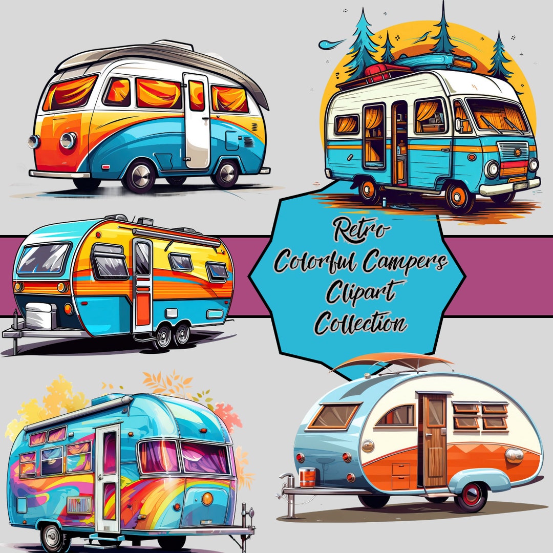 Retro, Boho Camper Clipart, 300 DPI, Pngs, Transparent Backgrounds ...