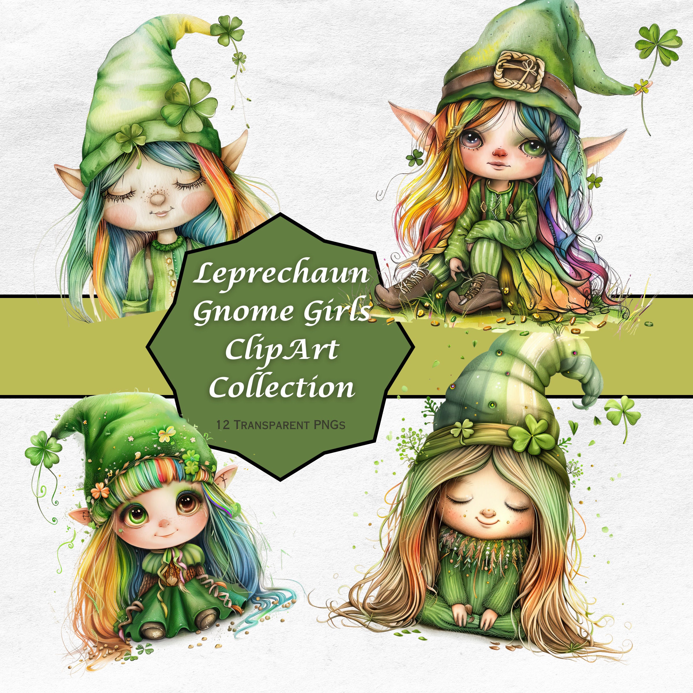 Leprechaun Girl Gnomes Clipart, Cute Leprechaun Girls, 300 DPI, Pngs ...