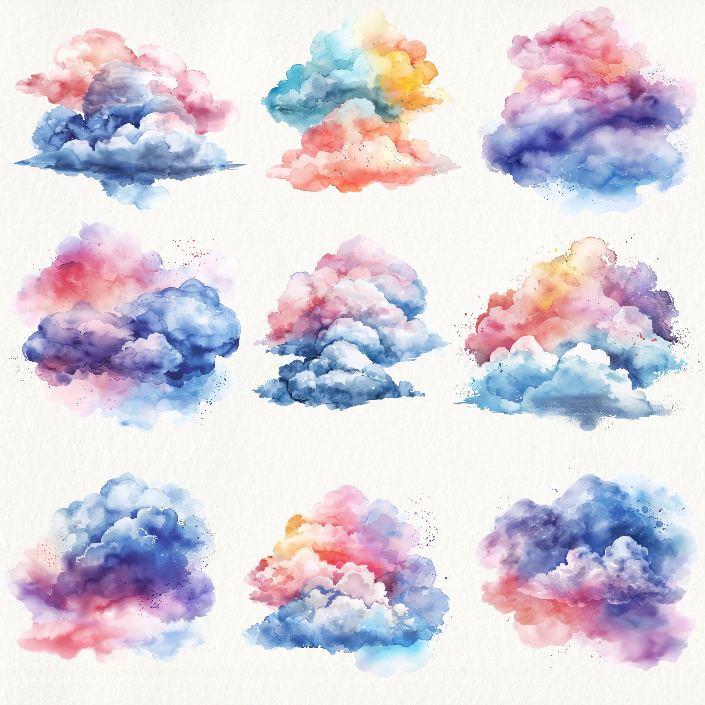 Cloud Clipart. 22 Colorful Cloud Images, 300 DPI, Pngs, Instant ...