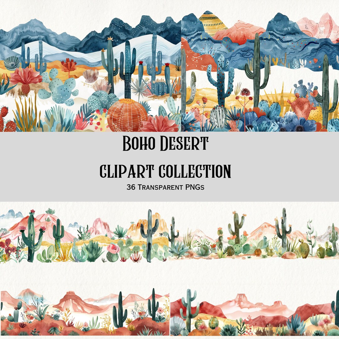 Boho Desert Clipart. Desert Scenes, Transparent Backgrounds, Borders ...