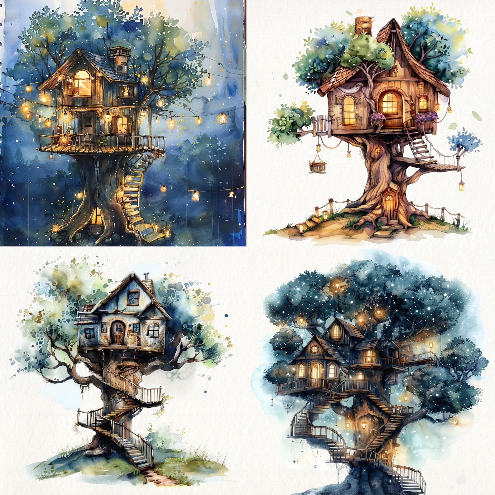 Treehouse Clipart. Magical Treehouses, 300 DPI, Pngs, Instant Download ...