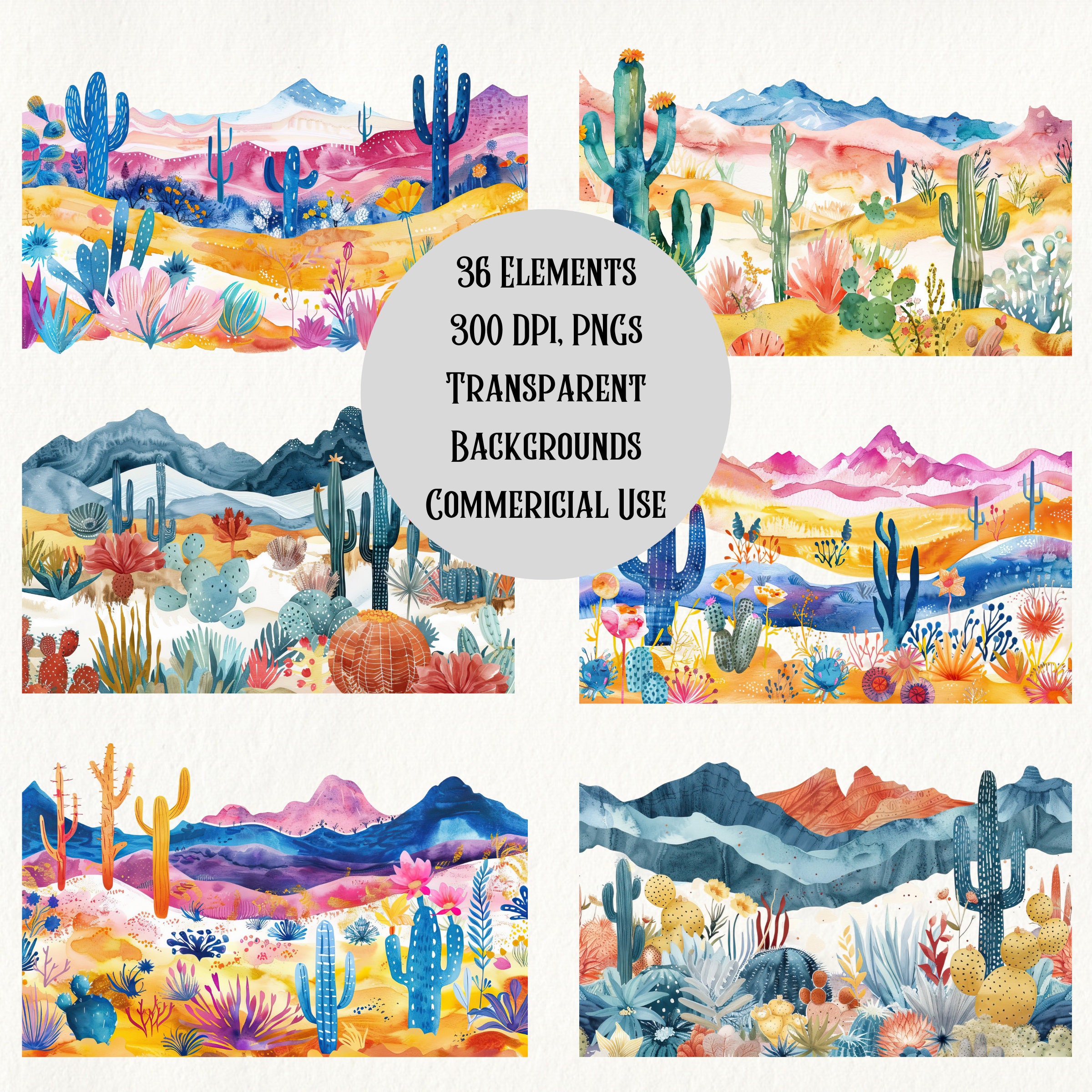 Boho Desert Clipart. Desert Scenes, Transparent Backgrounds, Borders ...