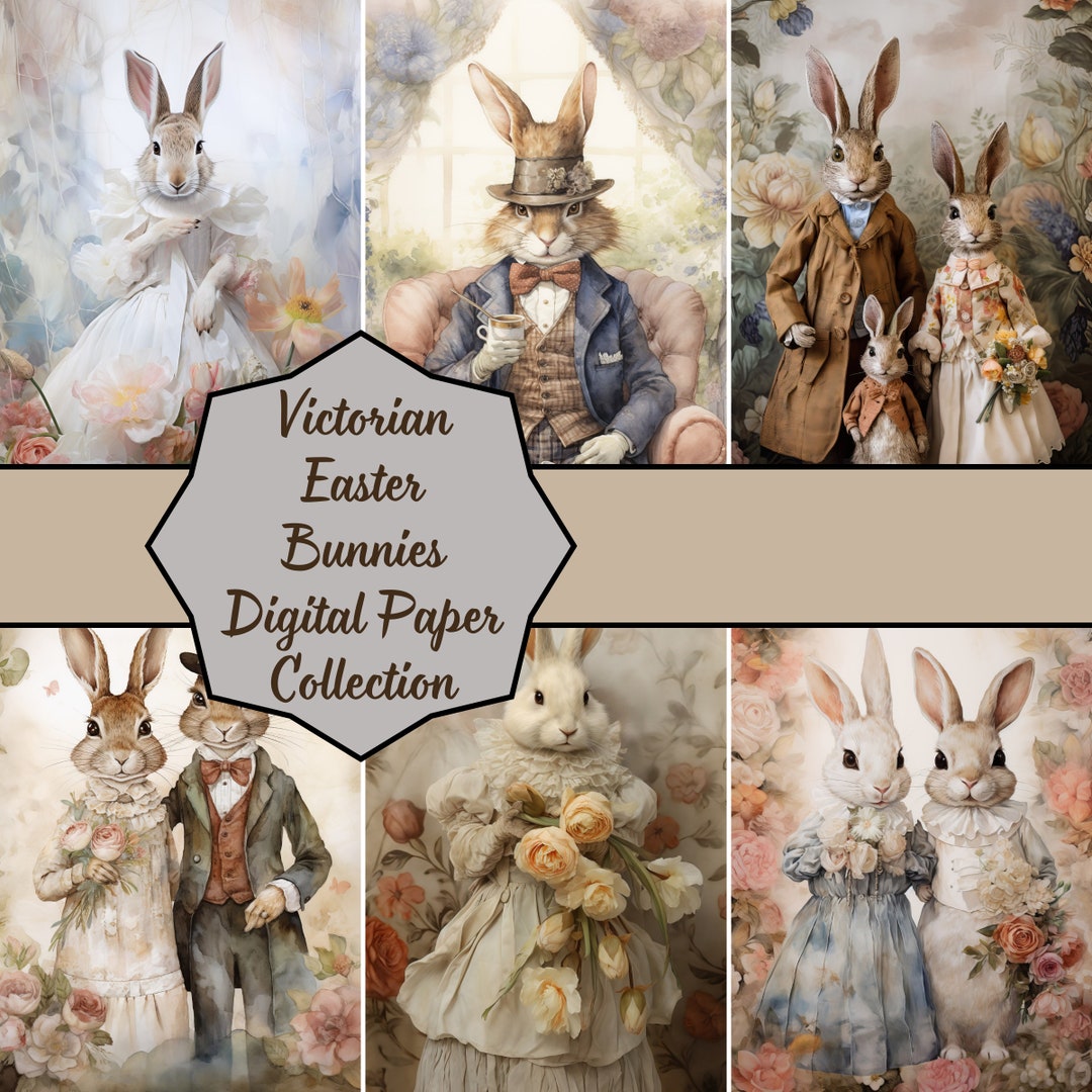 Victorian Bunny Digital Papers, Easter, Rabbits, Victorian, Old ...