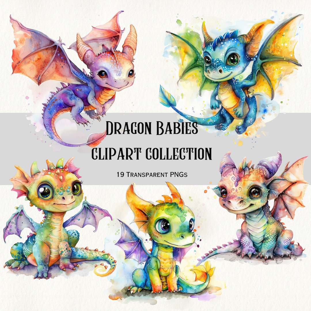 Baby Dragon Clipart. 19 Pngs, 300 DPI, Instant Download, Transparent ...