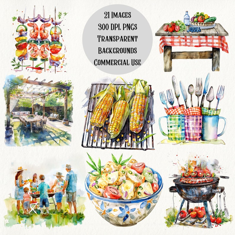 BBQ Clipart, 21 Pngs, 300 DPI, Instant Download, Transparent ...