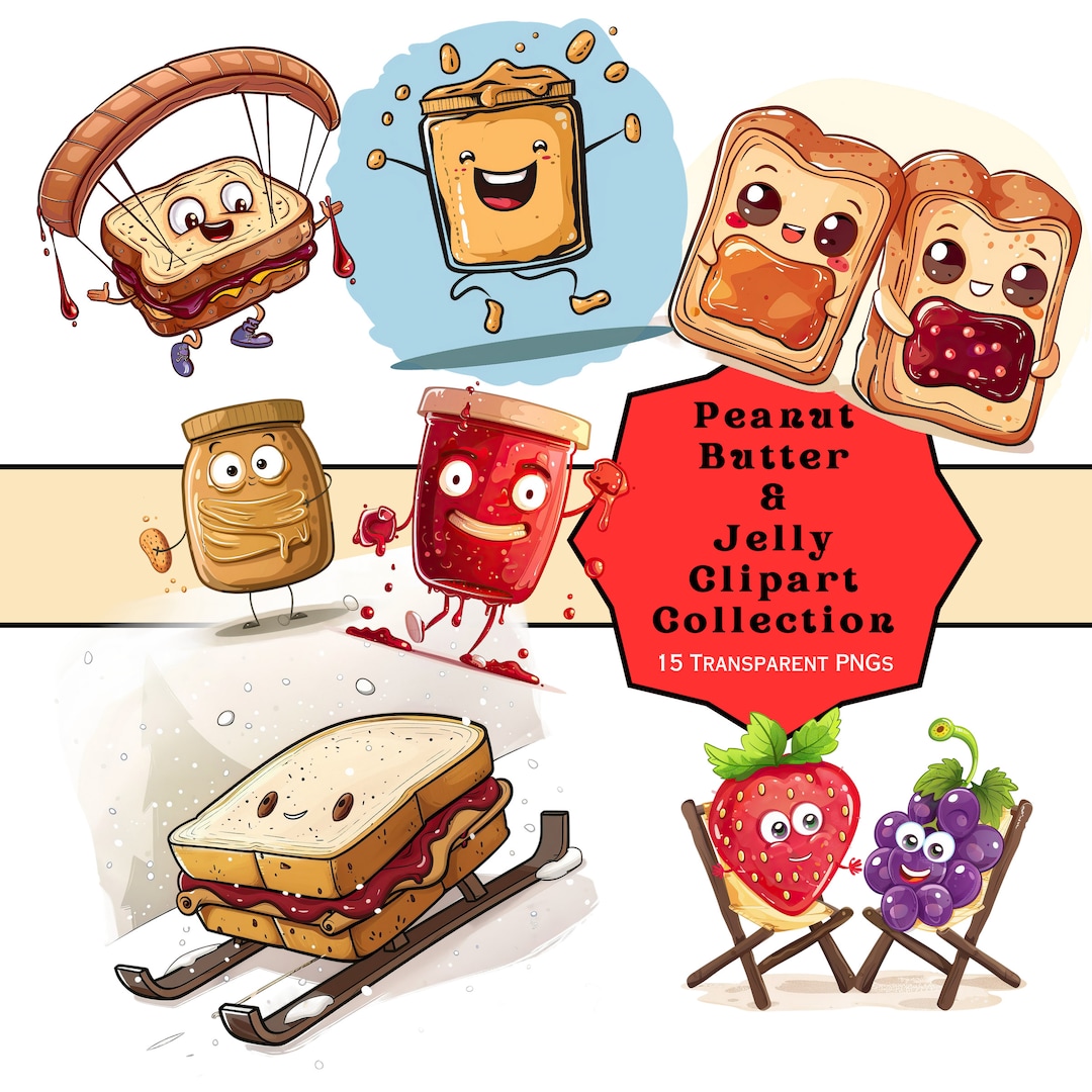 Peanut Butter and Jelly Clipart. Quirky, Fun, PB&J Elements. Stickers ...