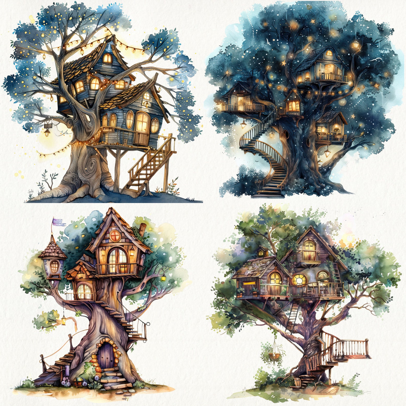 Treehouse Clipart. Magical Treehouses, 300 DPI, Pngs, Instant Download ...