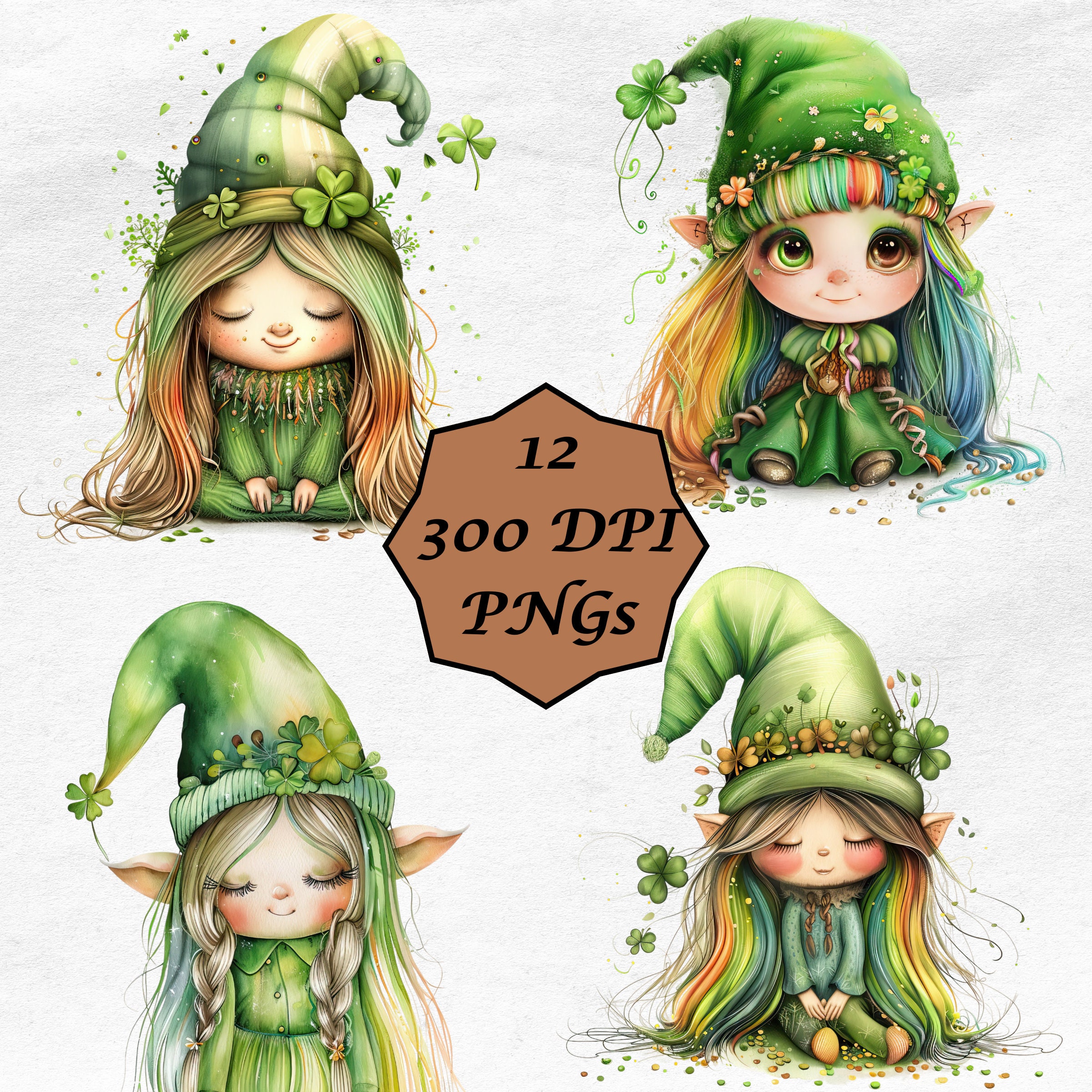 Leprechaun Girl Gnomes Clipart, Cute Leprechaun Girls, 300 DPI, Pngs ...