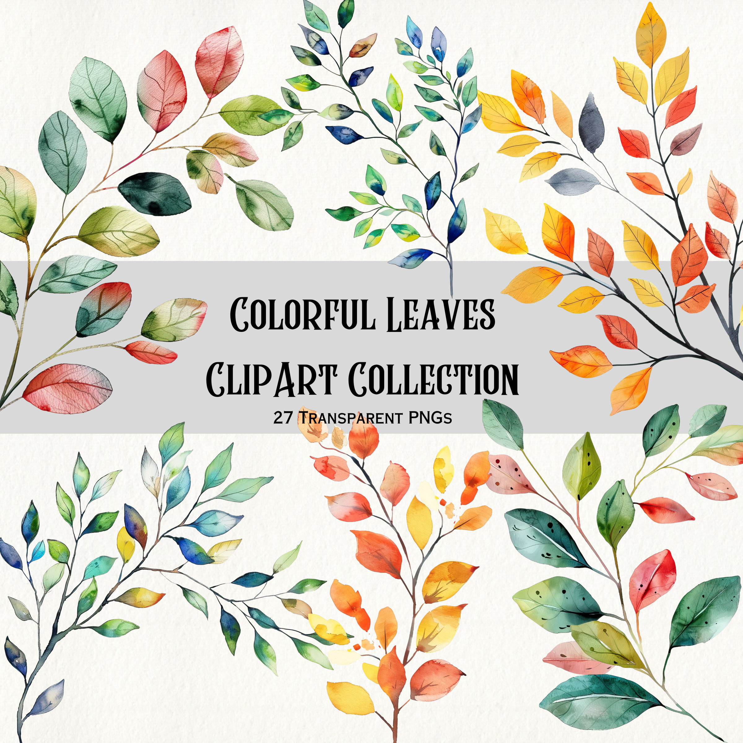 Colorful Leaf Branches Clipart. Foliage, Leaves, Branch With Leaves. 27 ...