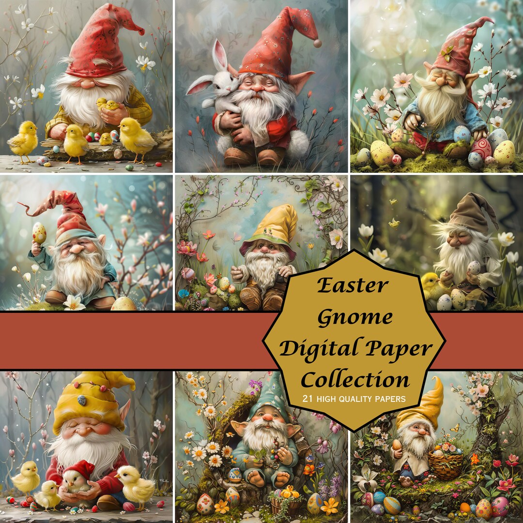 Easter Gnome Digital Papers, 12x12, 21 Papers, 300 DPI, Easter Gnome ...