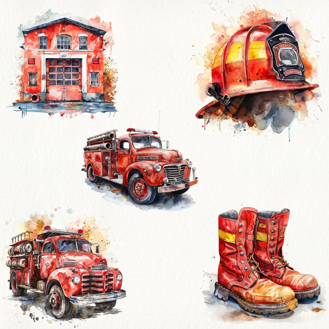 Firefighter Clipart. 16 Watercolor Images, Pngs, 300 DPI, Instant ...
