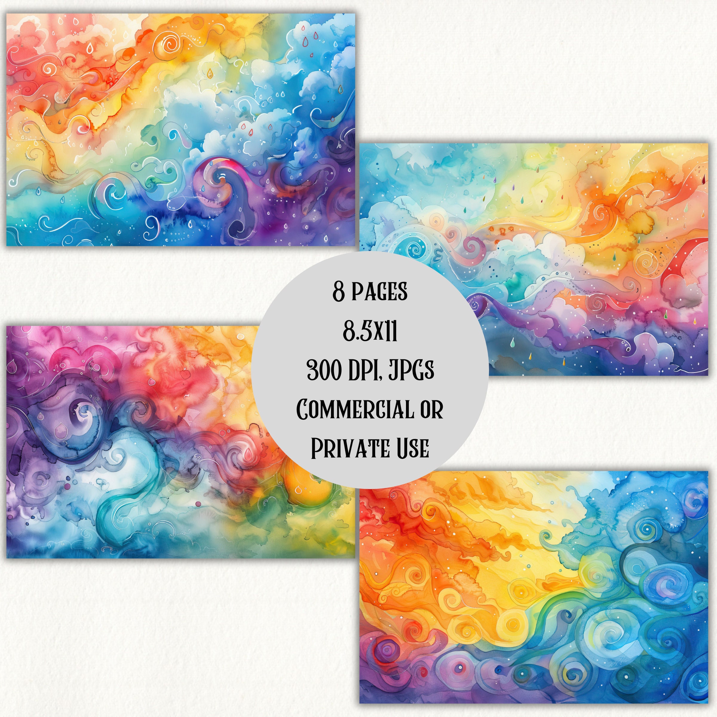 Rainbow Swirl Backgrounds. 8 Images, 300 DPI, Jpgs, 8.5x11, Rainbow ...