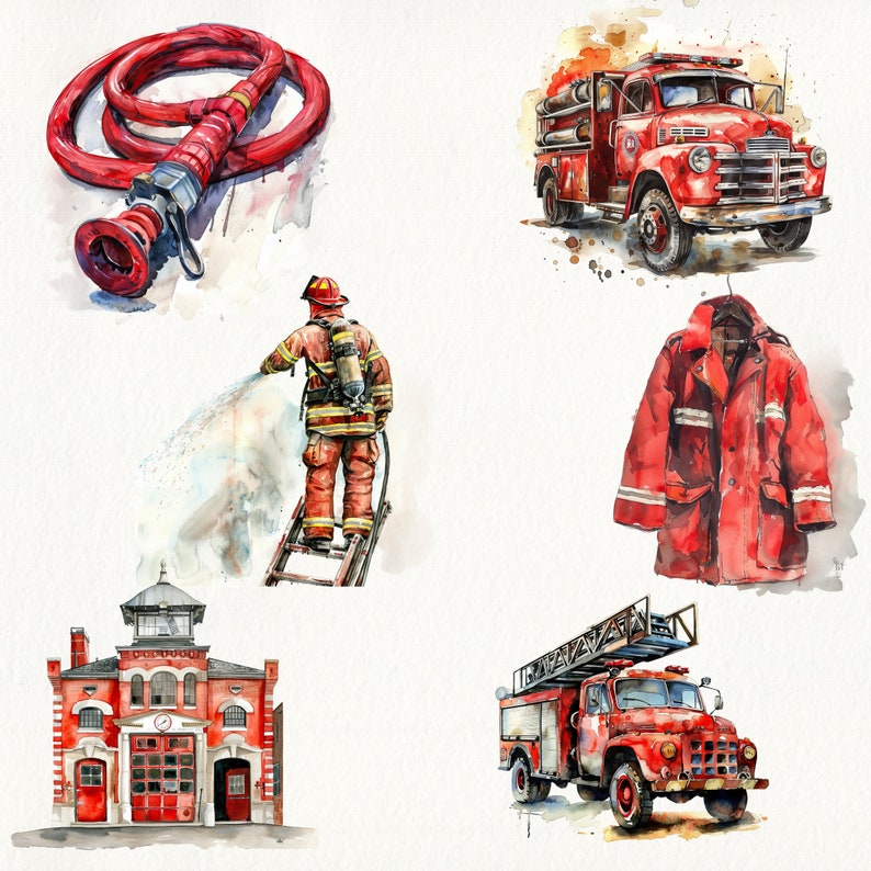 Firefighter Clipart. 16 Watercolor Images, Pngs, 300 DPI, Instant ...