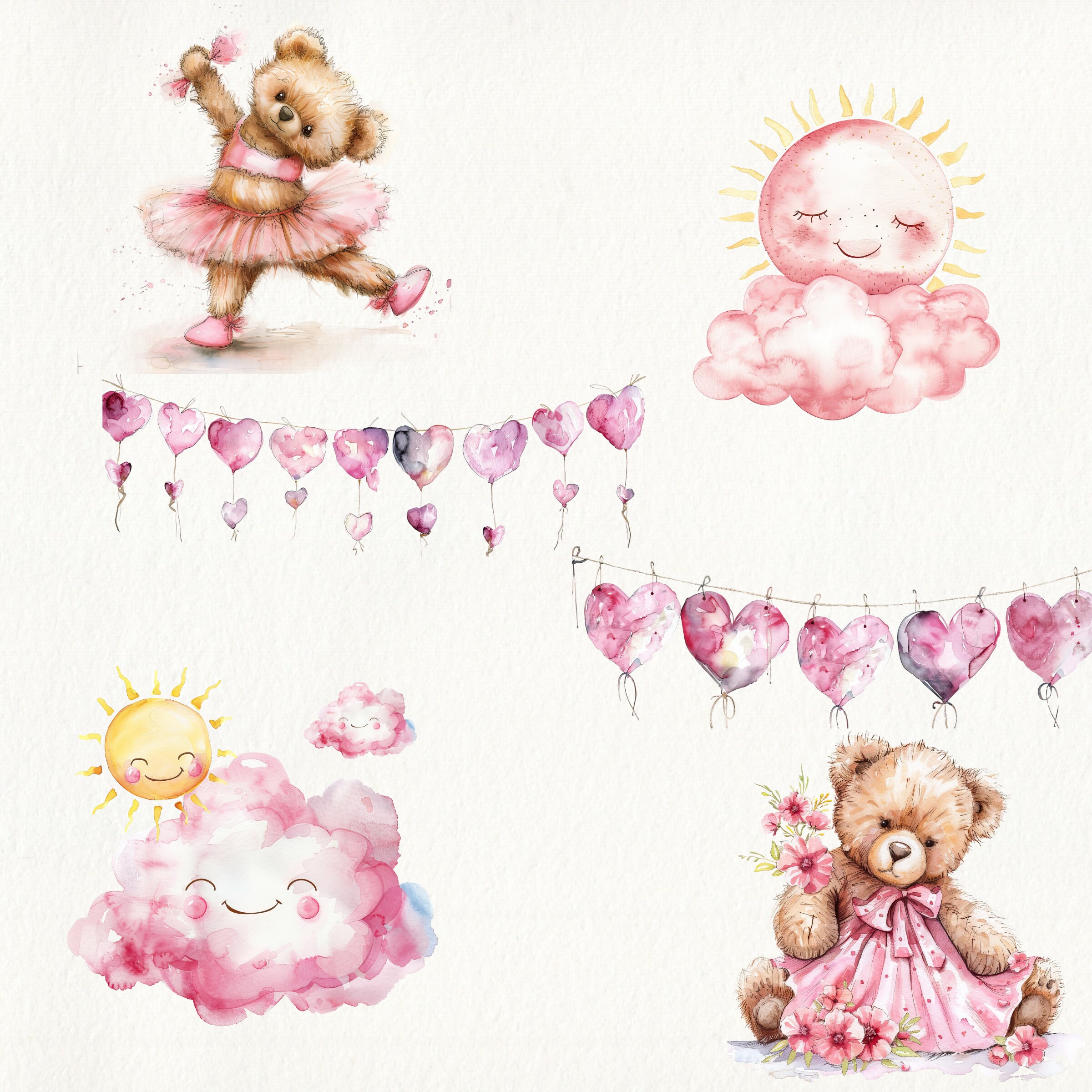 Pink Teddy Bear Clipart. 26 Pngs, 300 DPI, Instant Download ...