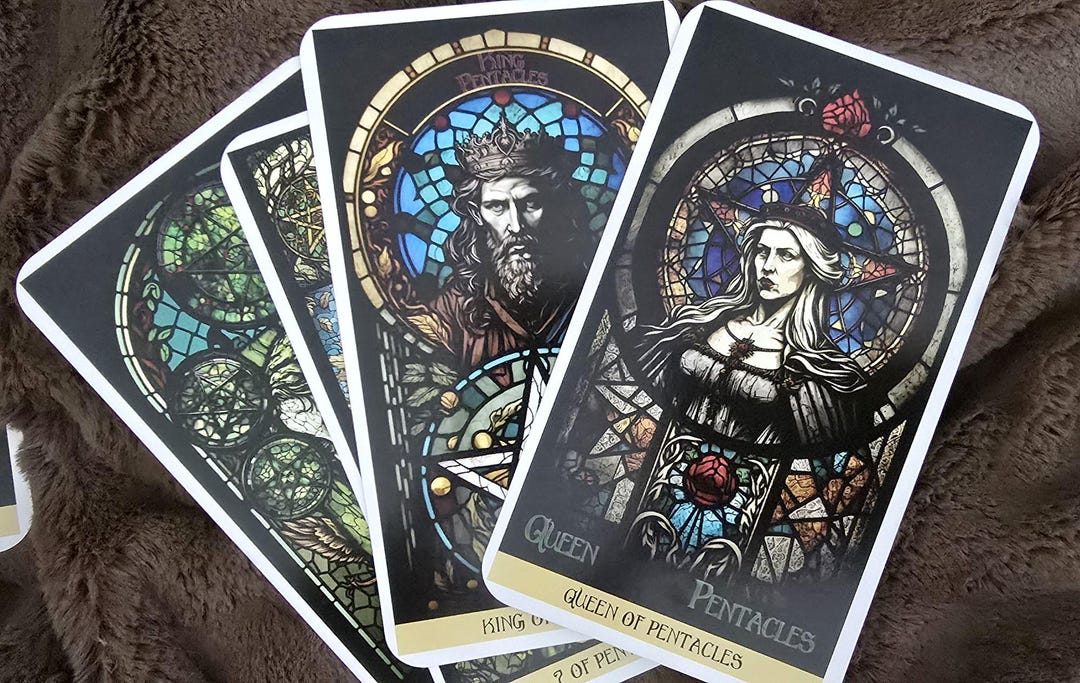 The Stained Glass Tarot With Guidebook, 78 Symbolism Tarot Cards, Dark ...