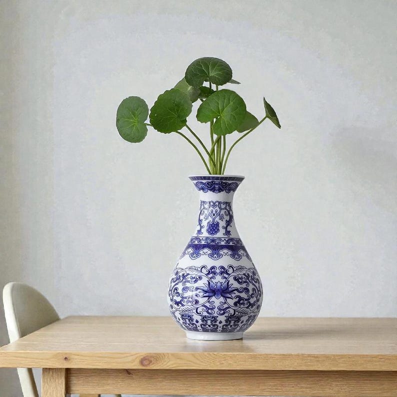 Antique Blue & White Porcelain Wall Vase, Ceramic Flower Container ...
