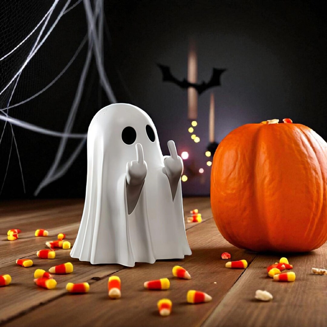 Funny Ghost Middle Finger Figurine – Rude Halloween Decoration for ...