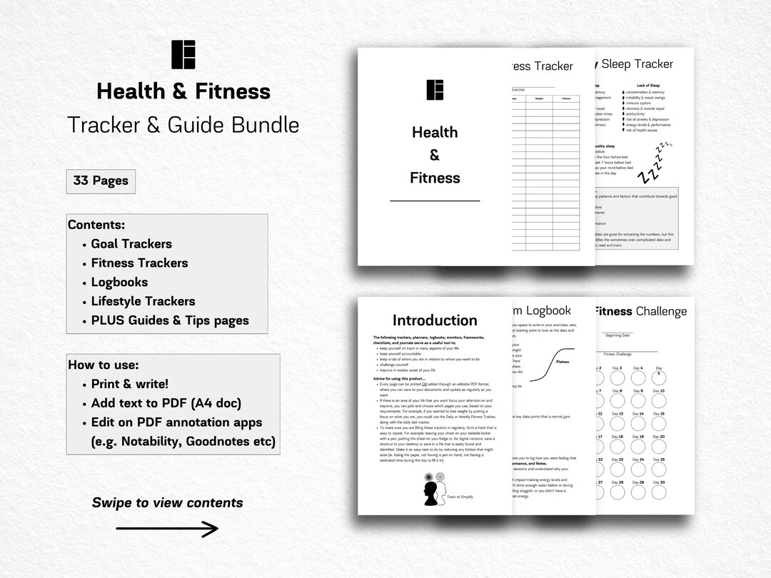 Printable Fitness Planner Bundle, Weight Loss, Fitness Tracker, Health ...