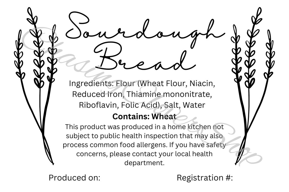 Sourdough Bread Cottage Law Label, Ready to Print, Print at Home ...