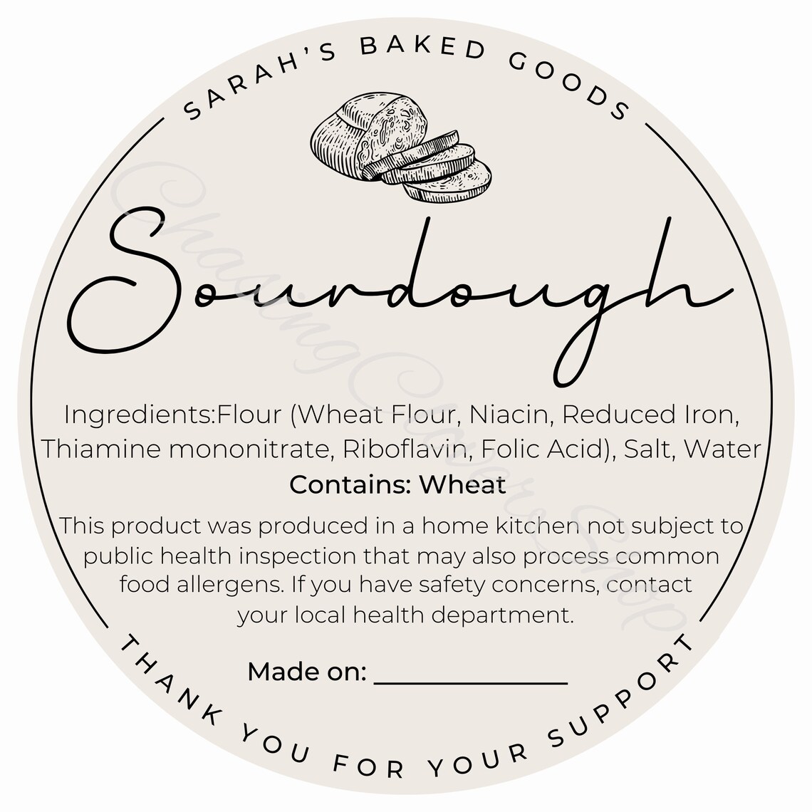 Sourdough Bread Cottage Law Circle Sticker Template, Customizable Print ...