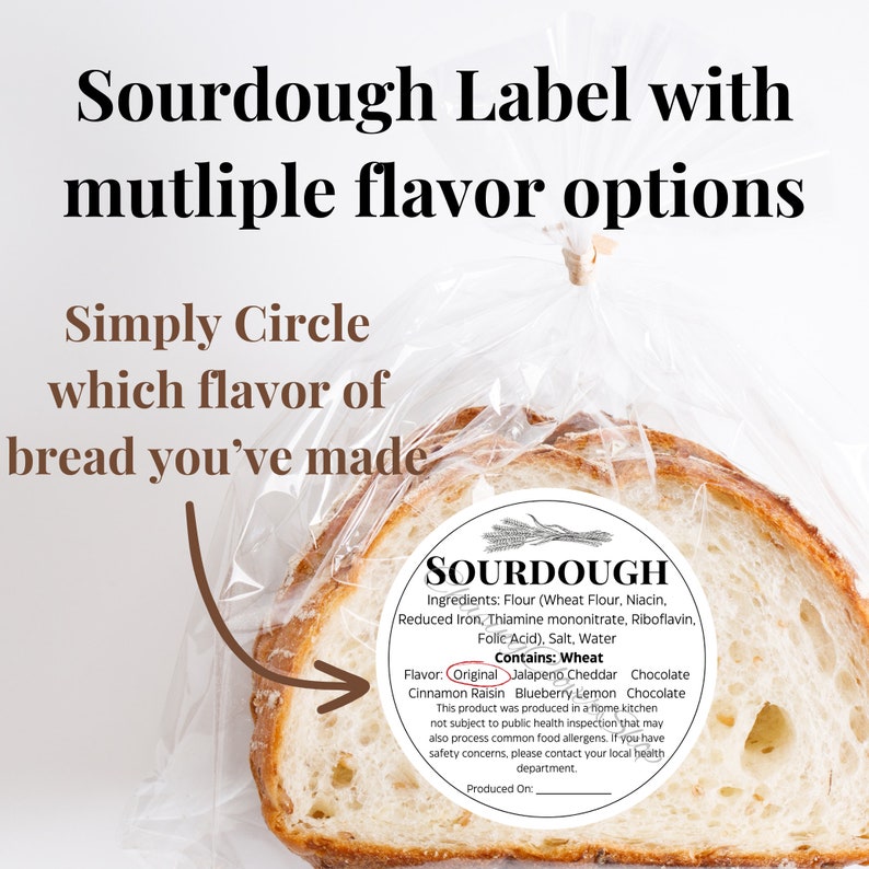 Sourdough Bread Cottage Law Label, Flavor Option, Print at Home ...