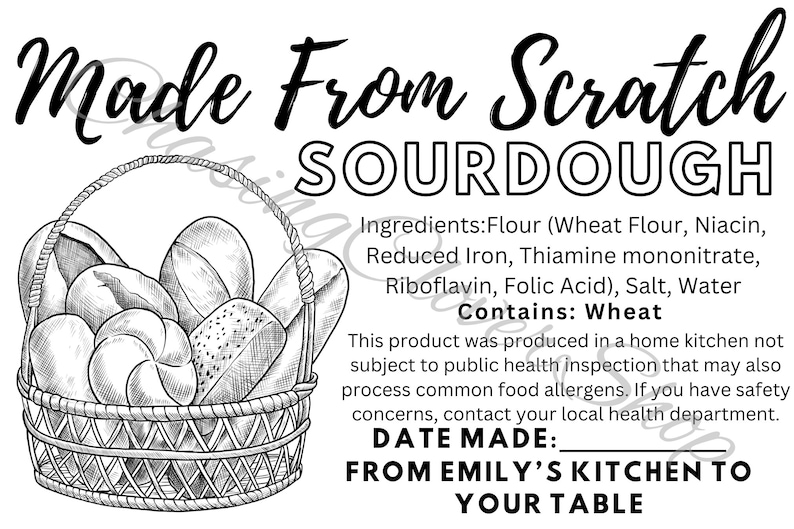 Made From Scratch Sourdough Bread Label, Customizable Print at Home ...