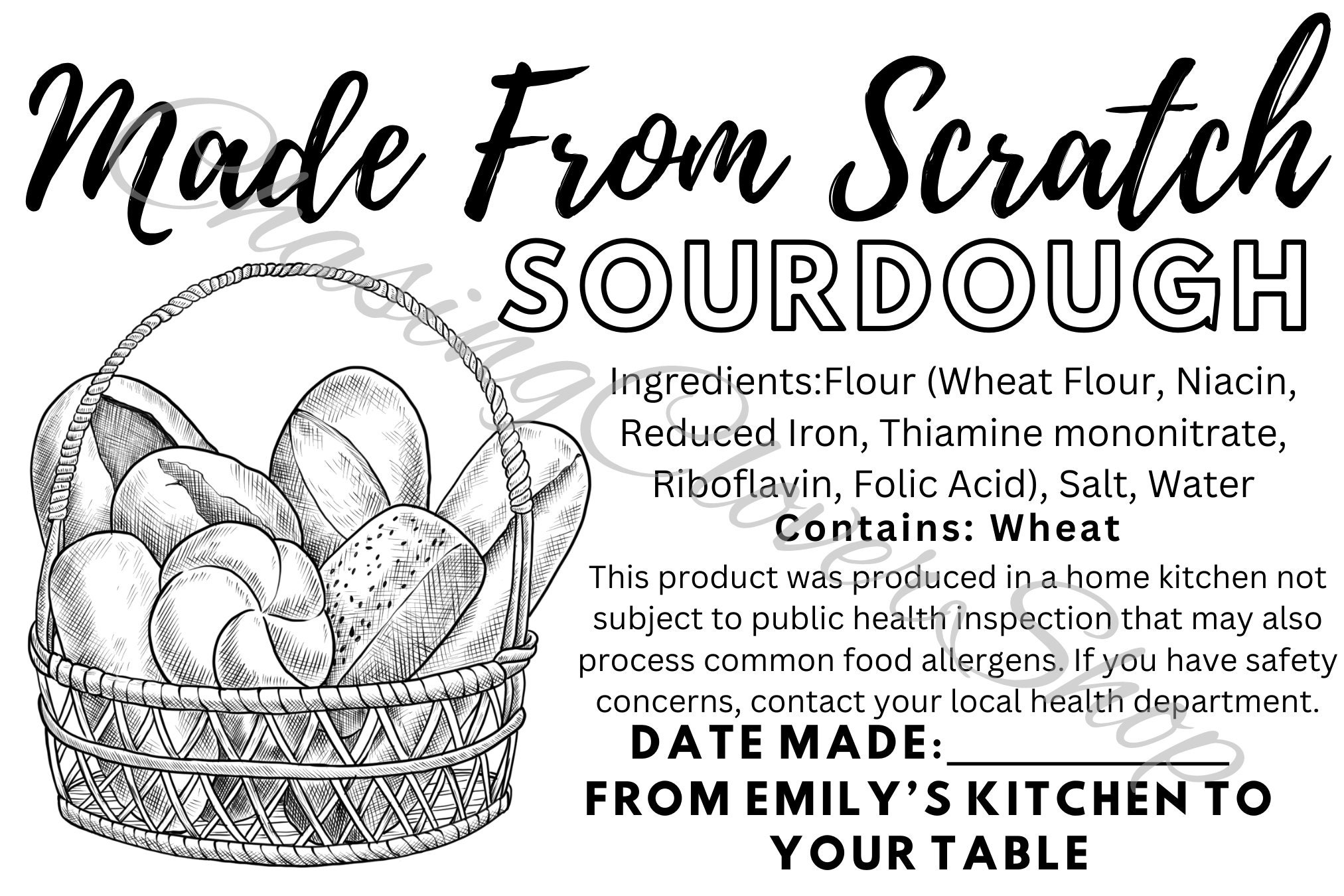 Made From Scratch Sourdough Bread Label, Customizable Print at Home ...