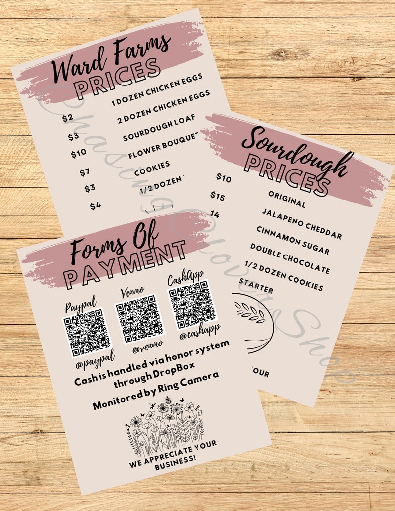 Sourdough Farm Pricing Template, Form of Payment Template QR Code ...