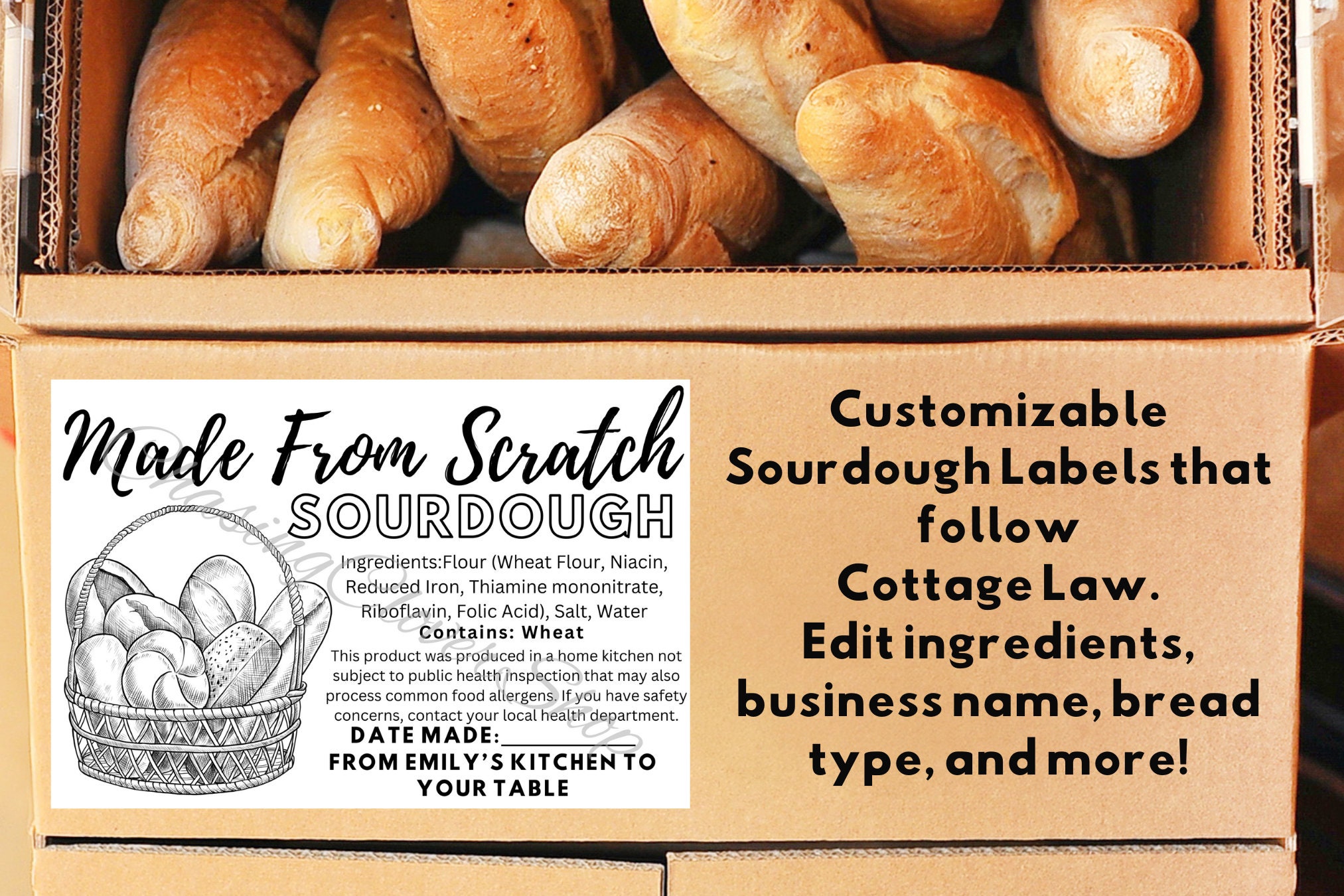 Made From Scratch Sourdough Bread Label, Customizable Print at Home ...