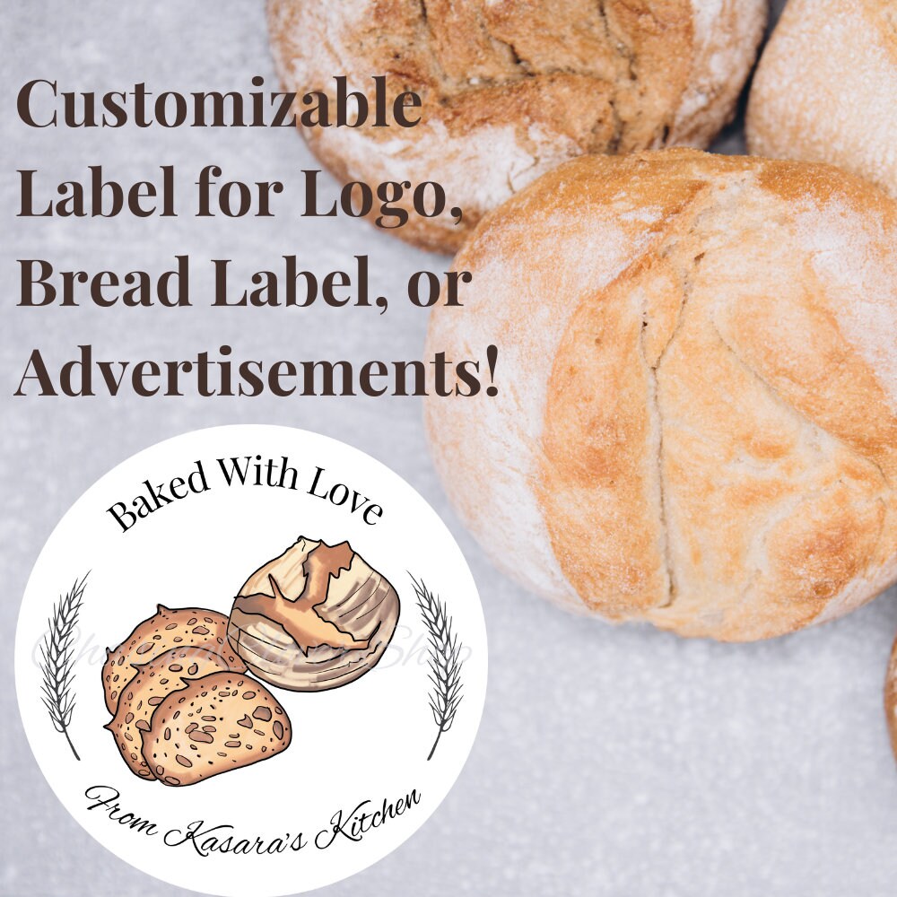 Baked With Love Bread Template, Customizable Sourdough Bread Sticker ...